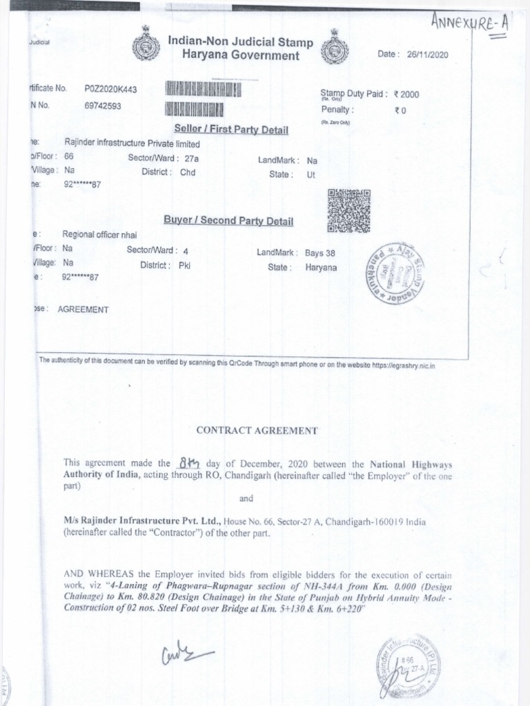 Annexure - A - Contract Agreement | PDF | Common Law | Law Of Obligations