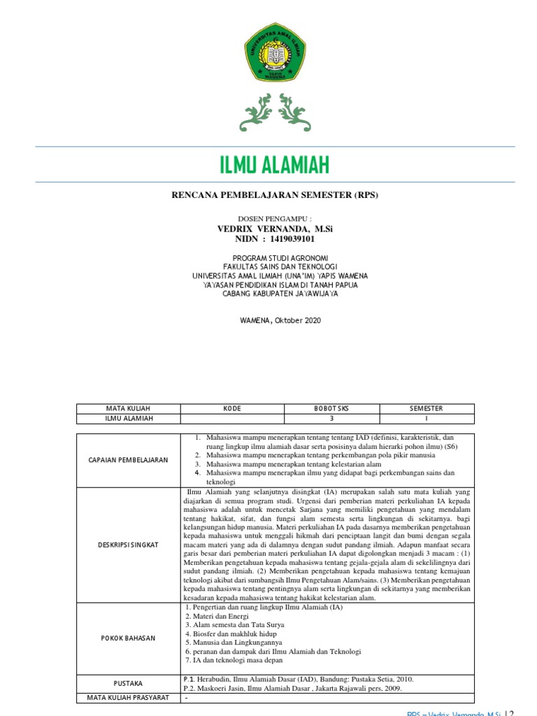 RPS Ilmu Alamiah | PDF