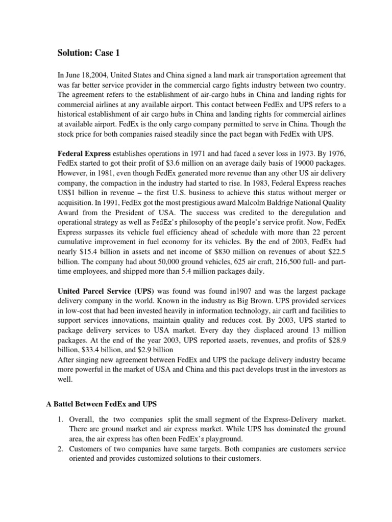 Case Study 1 Pdf United Parcel Service Fed Ex