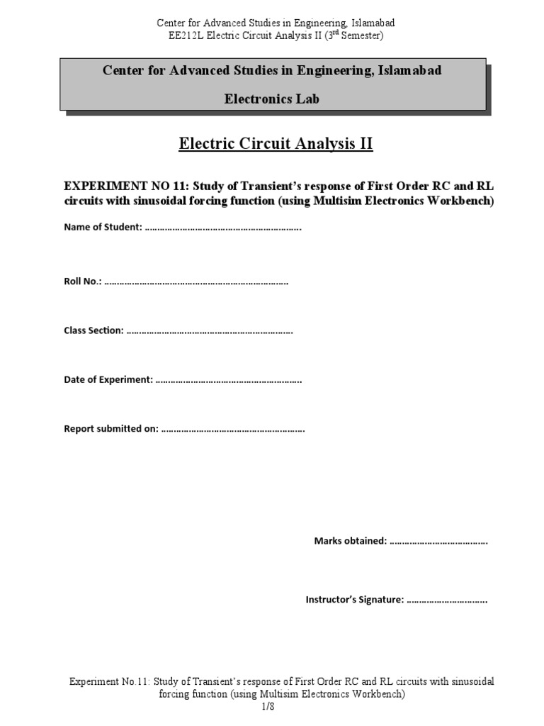 Exp # 11 Study of Transient's Response of First Order RC and RL ...