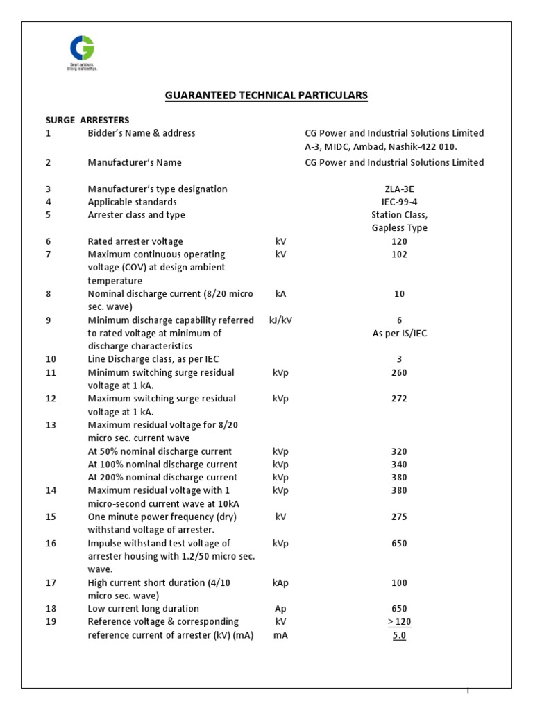 Guaranteed Technical Particulars | PDF | Insulator (Electricity ...
