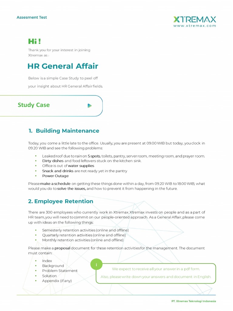 Human Resources (HR) - General Affair Case Study 2021 | PDF