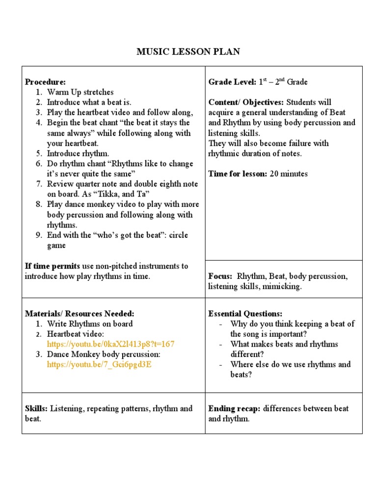 Music Lesson Plan | PDF