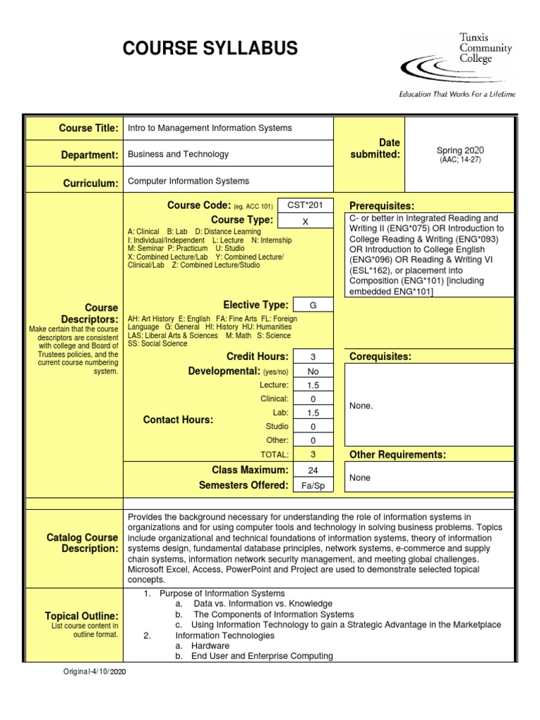 Syllabus-CST 201 Intro To Management Information Systems-Tunxis ...