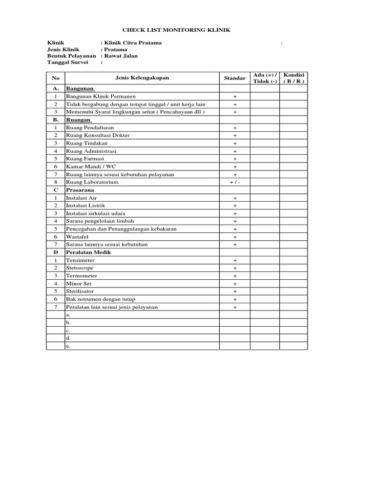 Perijinan Form Ceklis Ijin Klinik Kecantikan | PDF