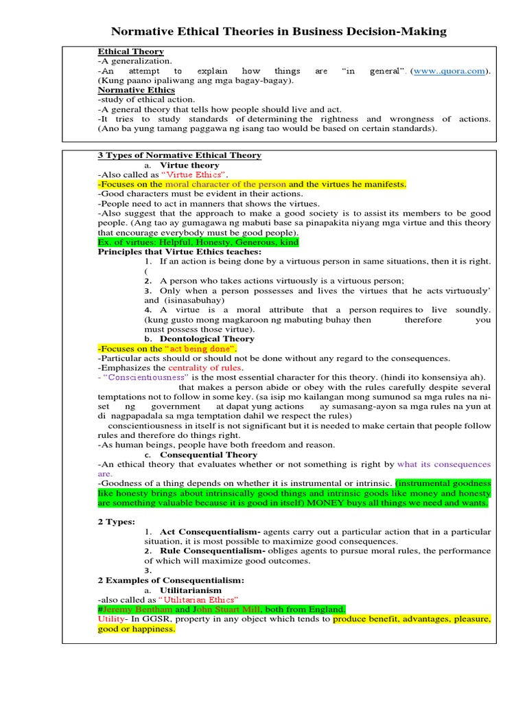 Normative Ethical Theories in Business Decision | Download Free PDF ...