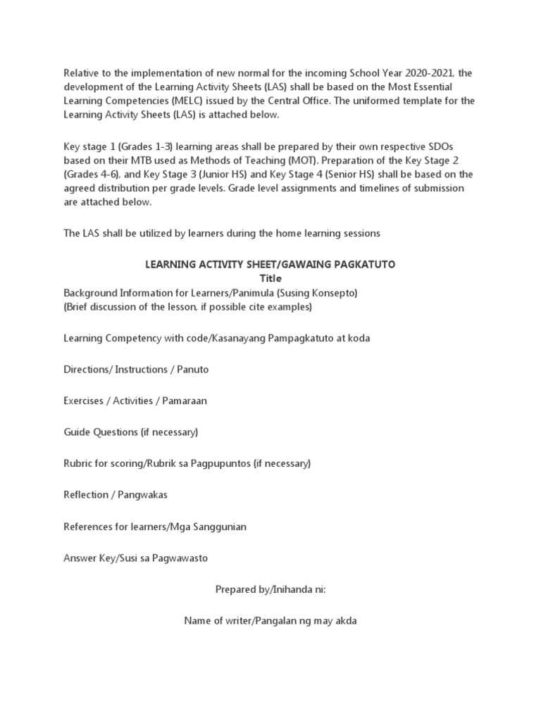 Learning Activity Sheet/Gawaing Pagkatuto Title | PDF