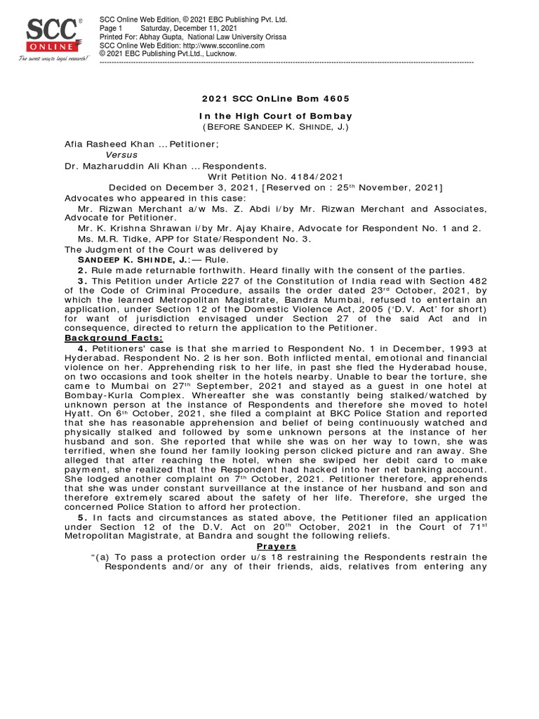 Afia Rasheed Khan V. Mazharuddin Ali Khan | PDF | Magistrate | Ex Parte