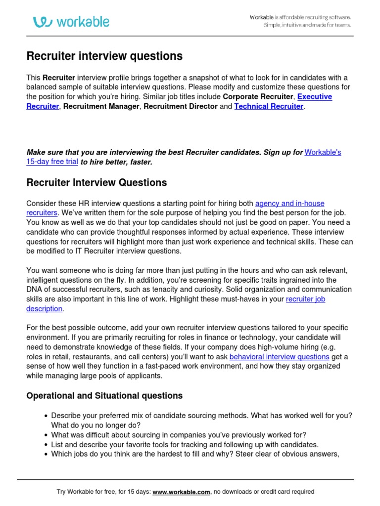 Recruiter Interview Questions | PDF | Recruitment | Interview