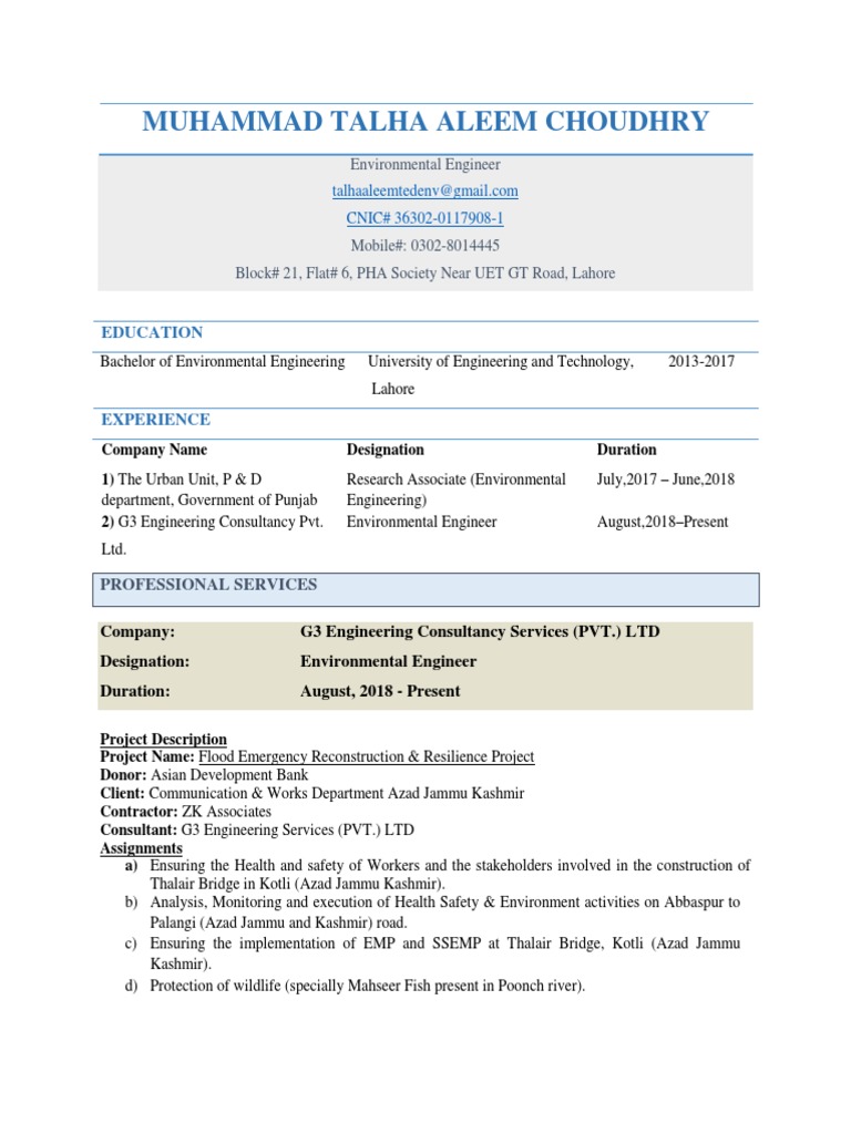 Muhammad Talha Aleem Choudhry: Education | PDF | Natural Environment | Environment