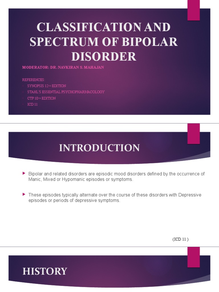 Classification and Spectrum of Bipolar Disorder: Moderator: Dr ...