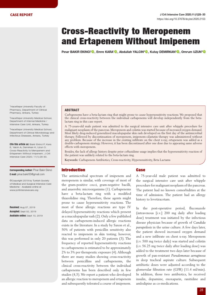 Cross-Reactivity To Meropenem | PDF | Clinical Medicine | Drugs
