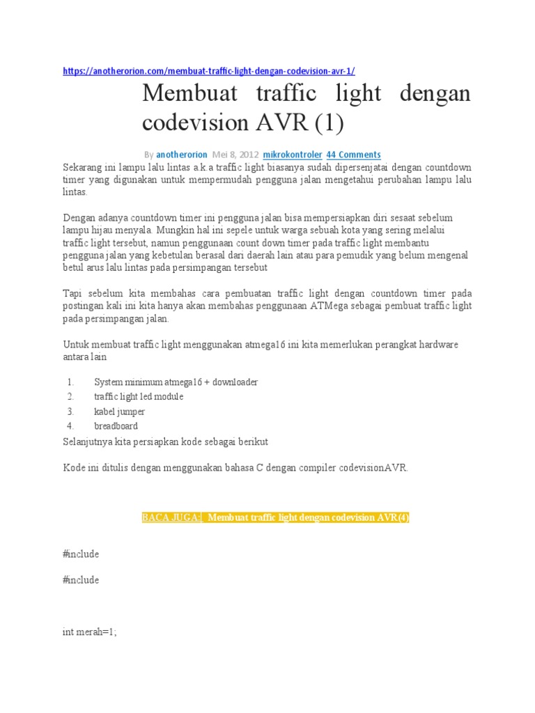 Membuat Traffic Light Dengan Codevision AVR | PDF