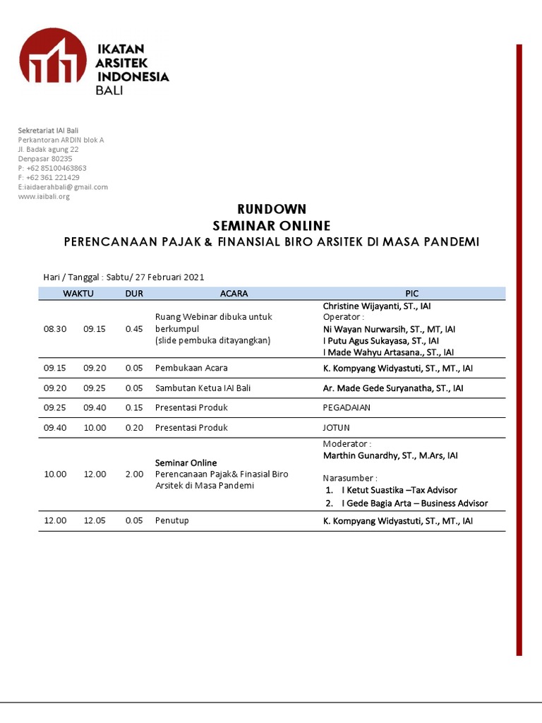 Rundown Seminar Online Pajak 20210227 | PDF