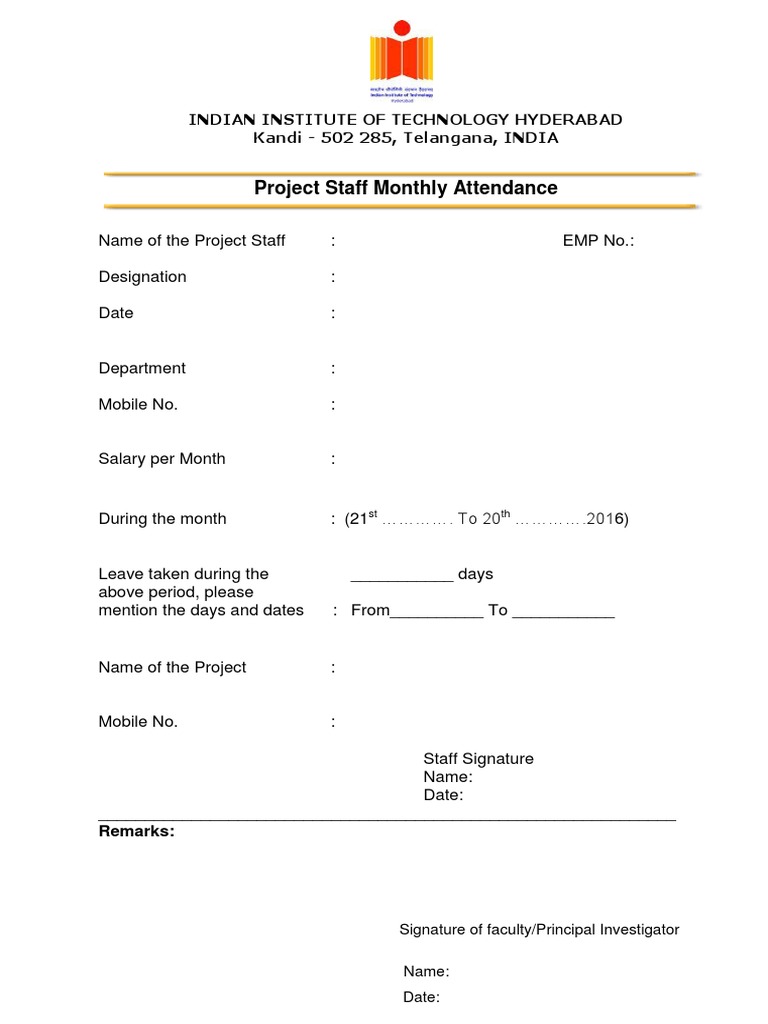 Monthly Attendance Record Template | PDF