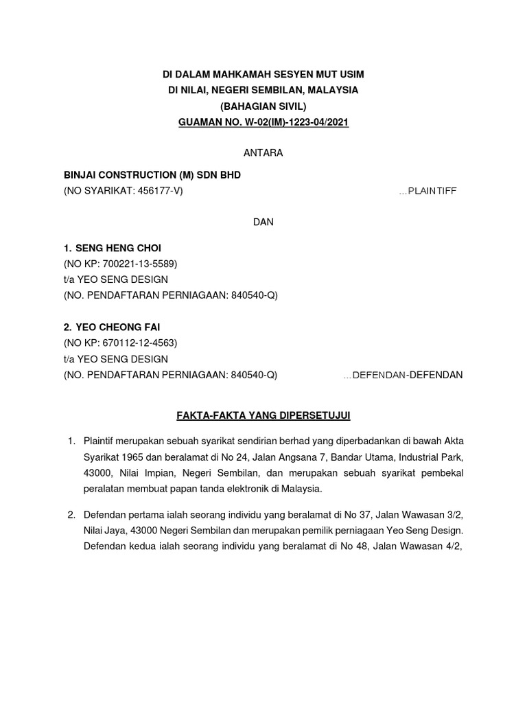 Fakta-Fakta Yang Dipersetujui | PDF