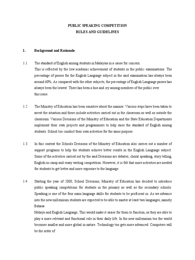 Public Speaking Competition Rules and Guidelines | PDF | English ...