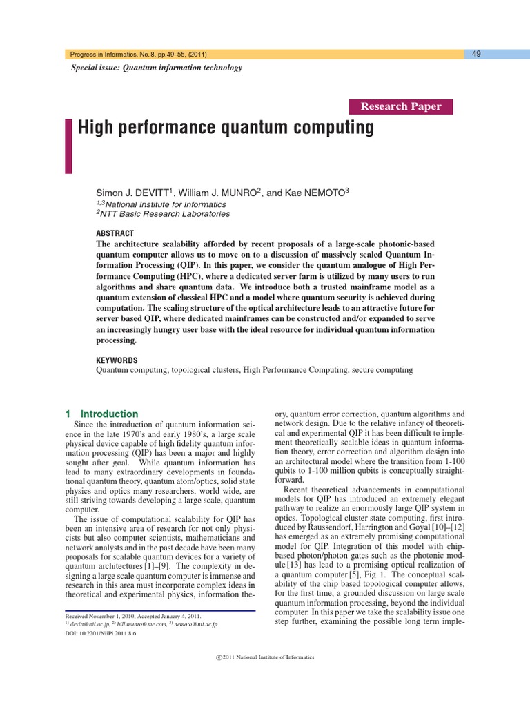 High Performance Quantum Computing: Research Paper | PDF | Computing ...