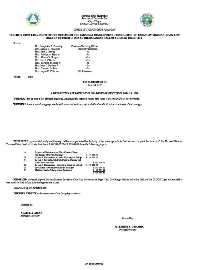 32 Resolution (20% DEVELOPMENT FUND 2020) | PDF