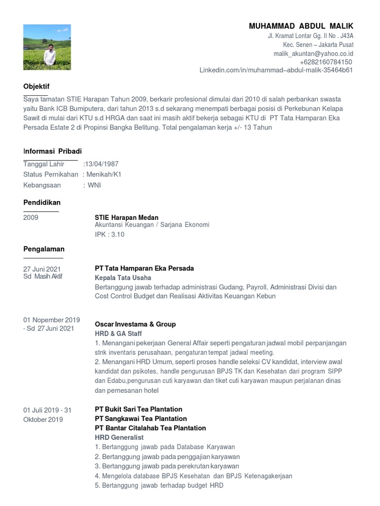 CV-MHD Abdul Malik | PDF | Bisnis