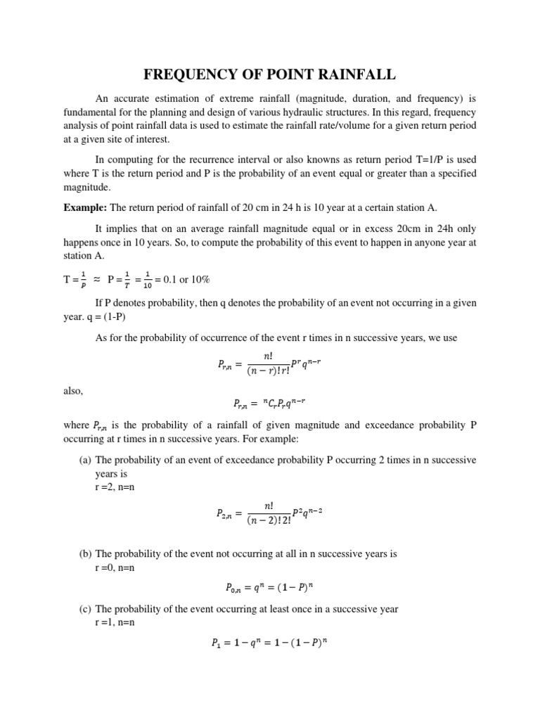 Frequency of Point Rainfall: Example: The Return Period of Rainfall of ...