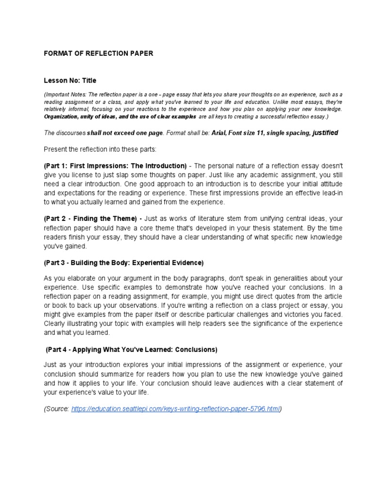 Format of Reflection Paper | PDF | Essays | Communication