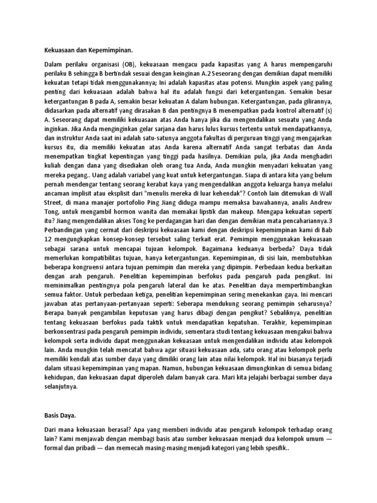 Bab 12 Kekuasaan Dan Kepemimpinan | PDF | Karier & Perkembangan