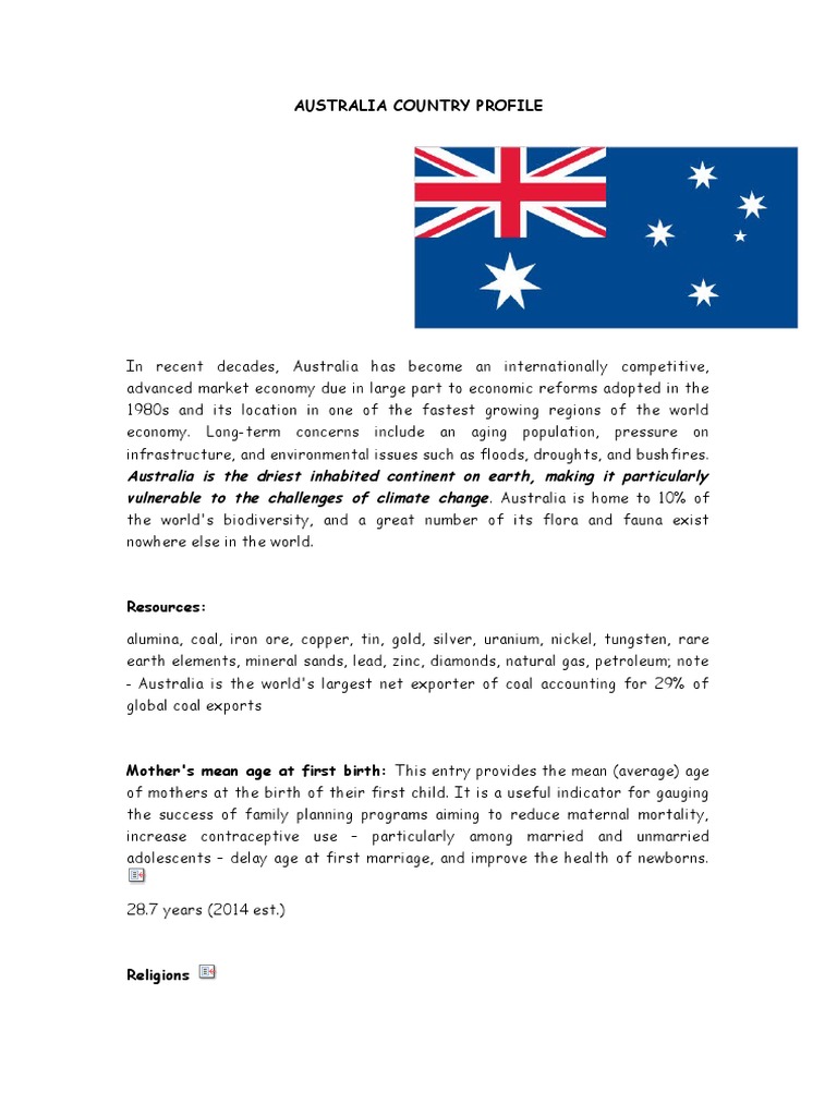 Australia Country Profile | PDF | Wellness | Science & Mathematics