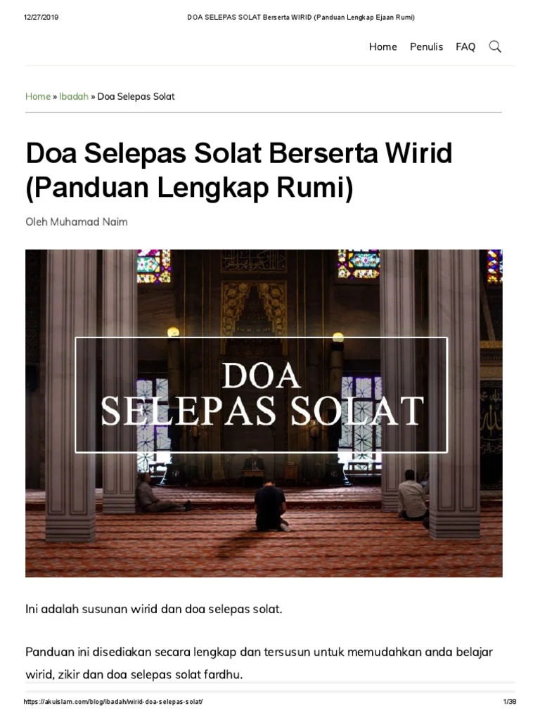 DOA SELEPAS SOLAT Berserta WIRID (Panduan Lengkap Ejaan Rumi) | PDF