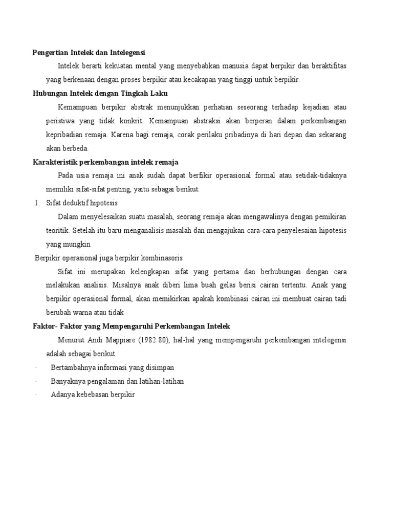 Pengertian Intelek Dan Intelegensi | PDF