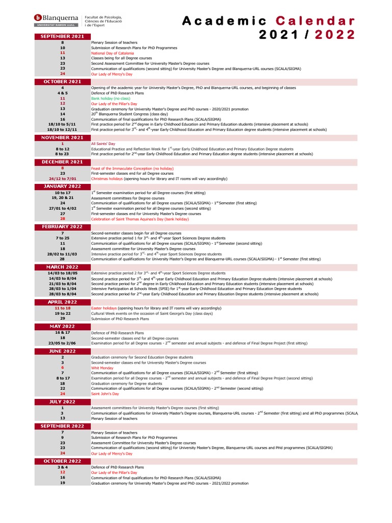 2021 2022 Academic Calendar | PDF | Academic Degree | Academic Term