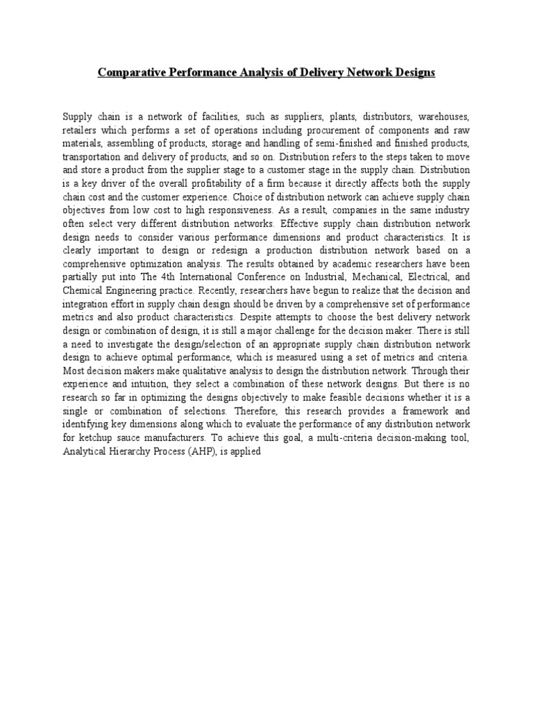 Comparative Performance Analysis of Delivery Network Designs, 009 | PDF ...
