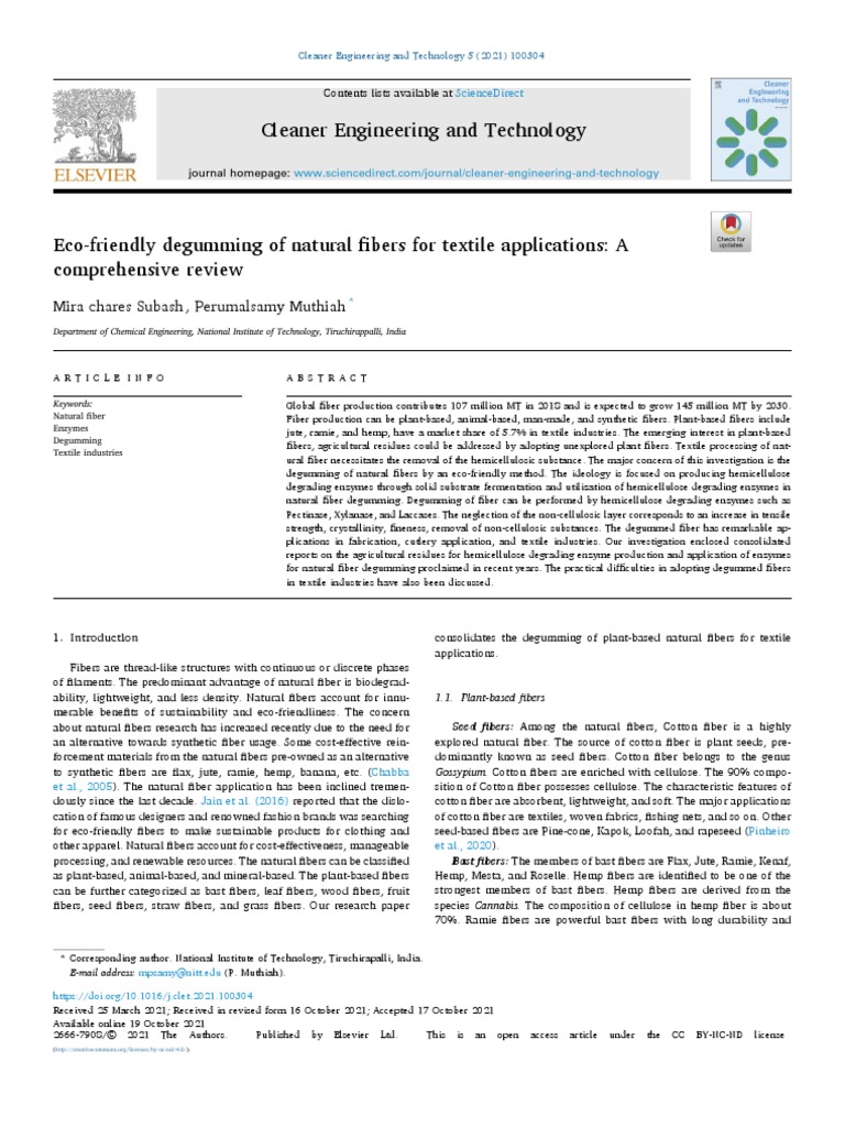 Eco-Friendly Degumming of Natural Fibers For Textile Applications - A ...
