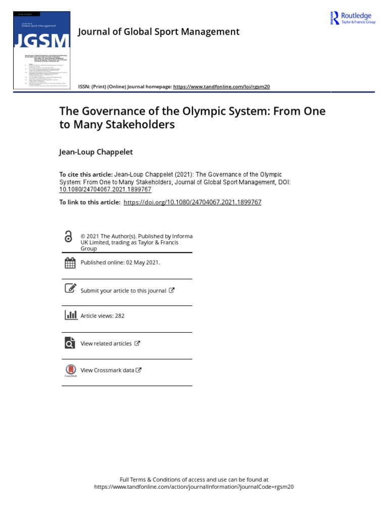 The Governance of The Olympic System From One To Many Stakeholders ...