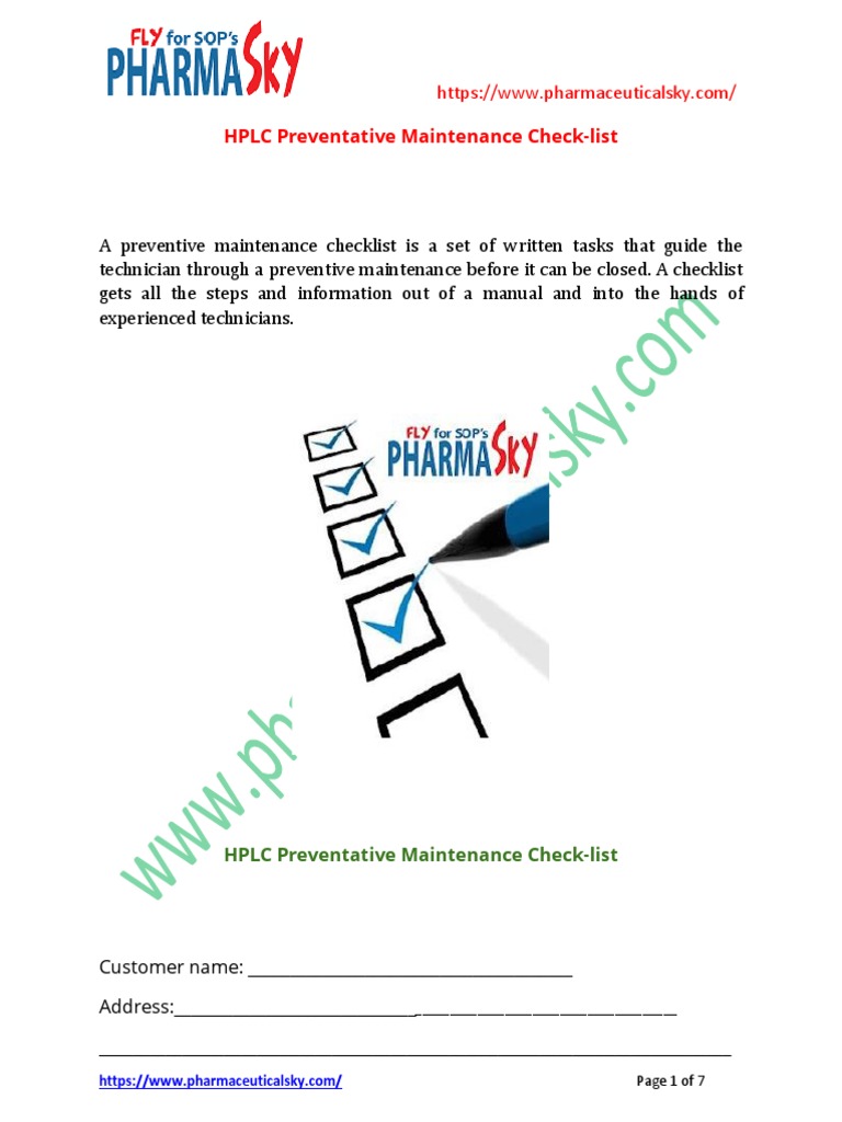 HPLC Preventative Maintenance Checklist | PDF | Valve | Pump