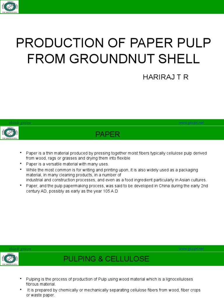 Production of Paper Pulp From Groundnut Shell | PDF | Pulp (Paper) | Wood
