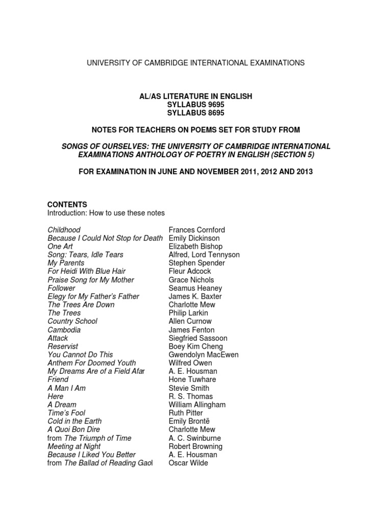 Songs of Ourselves... For Poems | PDF | Poetry | Emily Dickinson