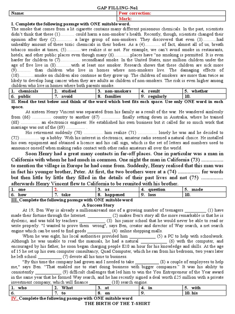 Gap Filling-1-Handout | PDF | Smoking | Sleep Apnea