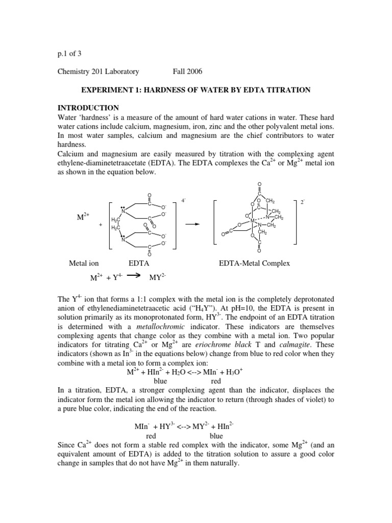 Experiment 1: Hardness of Water by Edta Titration | PDF | Chemistry ...