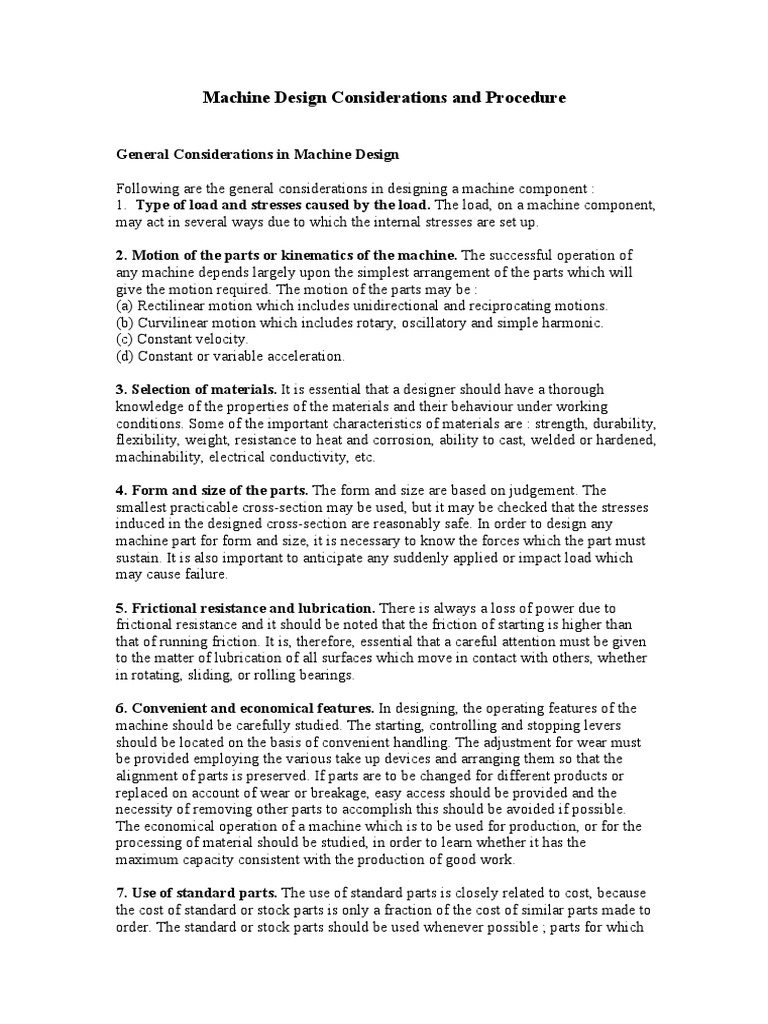 Machine Design Considerations and Procedure | PDF | Machines | Friction