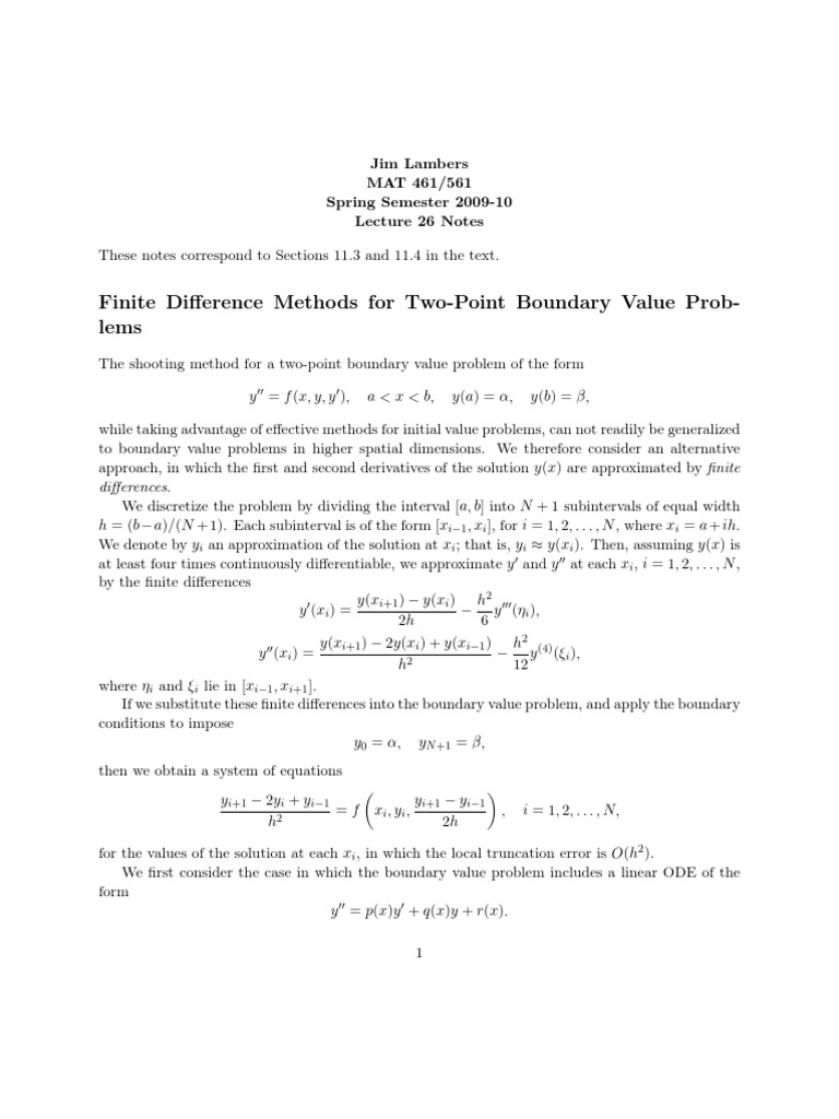 Finite Difference Methods For Two-Point Boundary Value Prob-Lems | Download Free PDF | Numerical ...