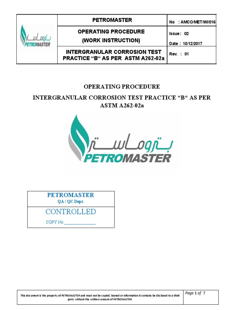 IGC Test Procedure per ASTM A262-B | PDF | Corrosion | Density