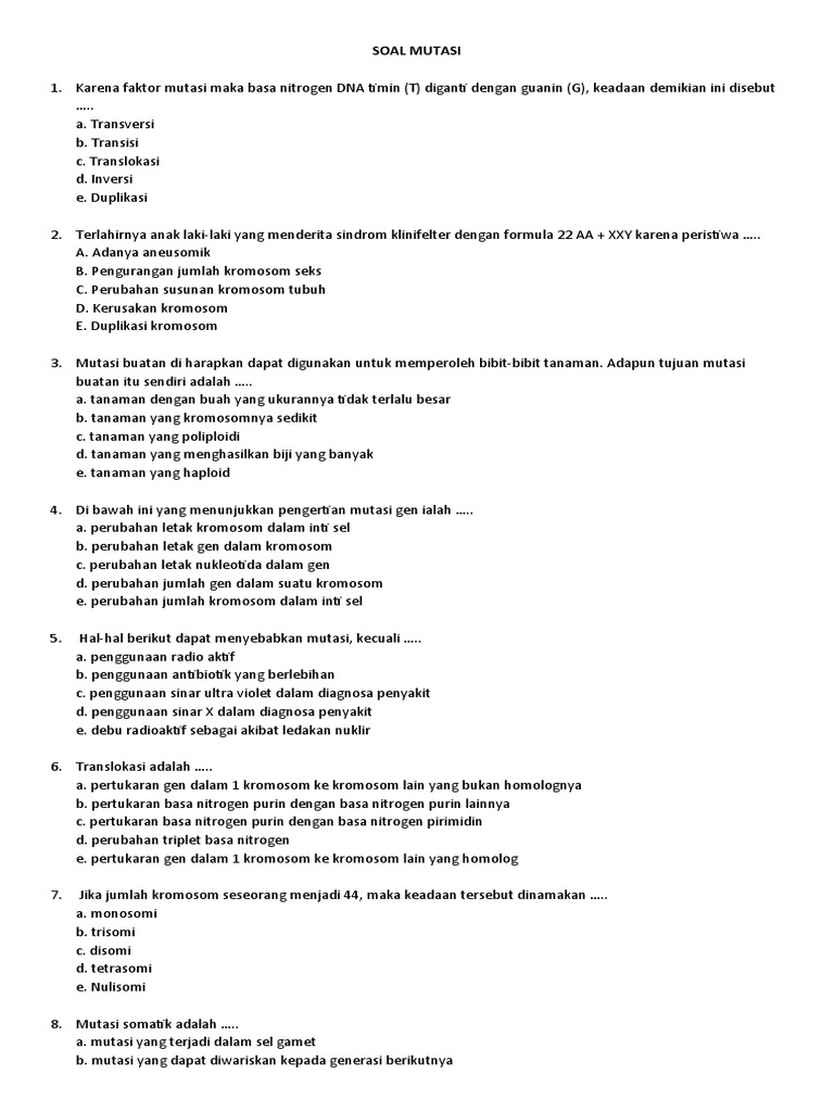 Soal Mutasi Kelas 12 | PDF