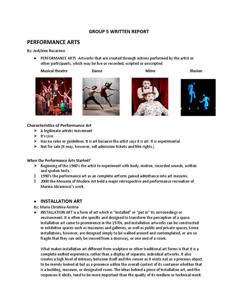 Performance Arts: Group 5 Written Report | PDF | Modern Art | The Arts