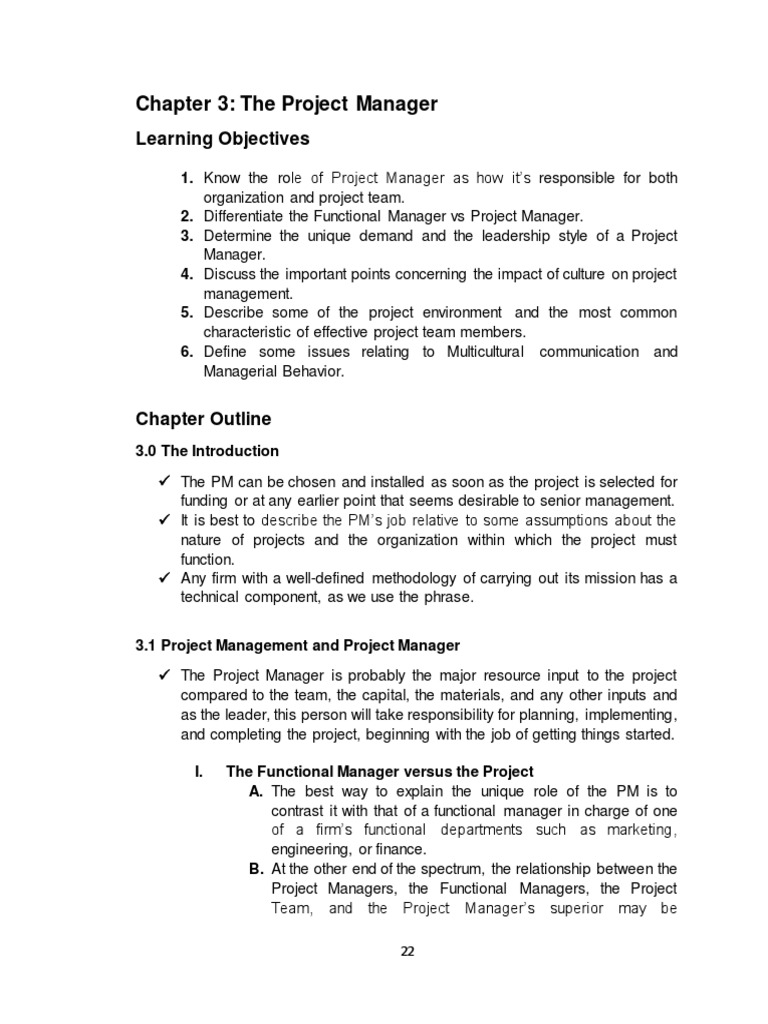 Chapter 3: The Project Manager: Learning Objectives | Download Free PDF ...