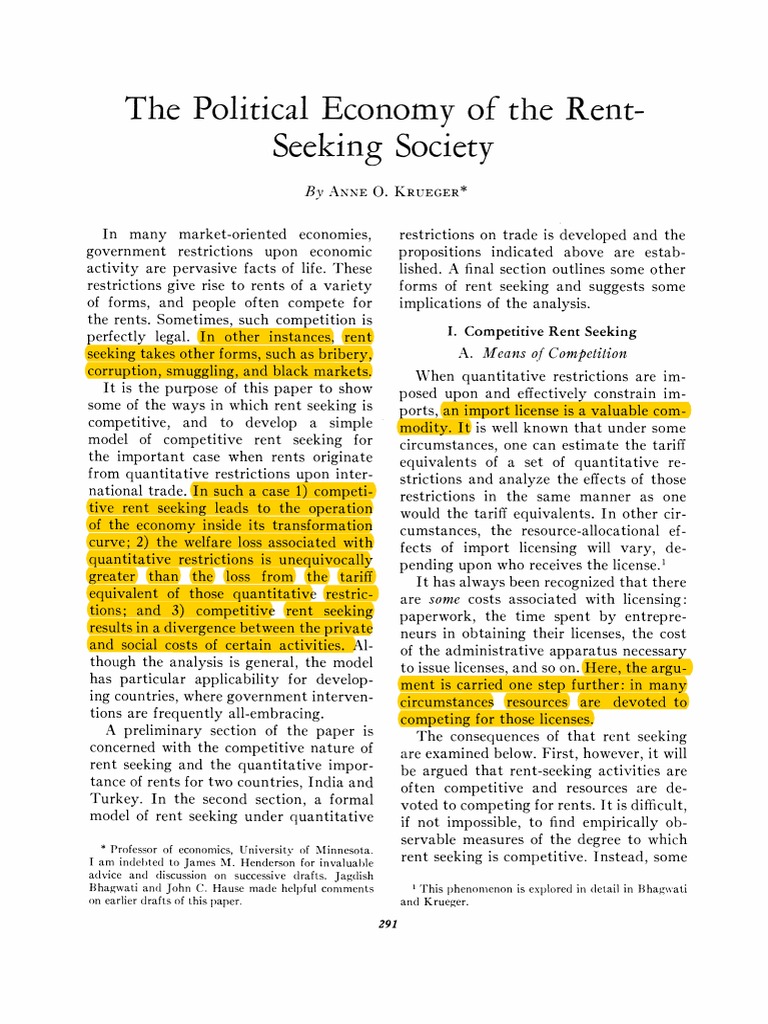 Rent Seeking Kruger | PDF | Labour Economics | Trade