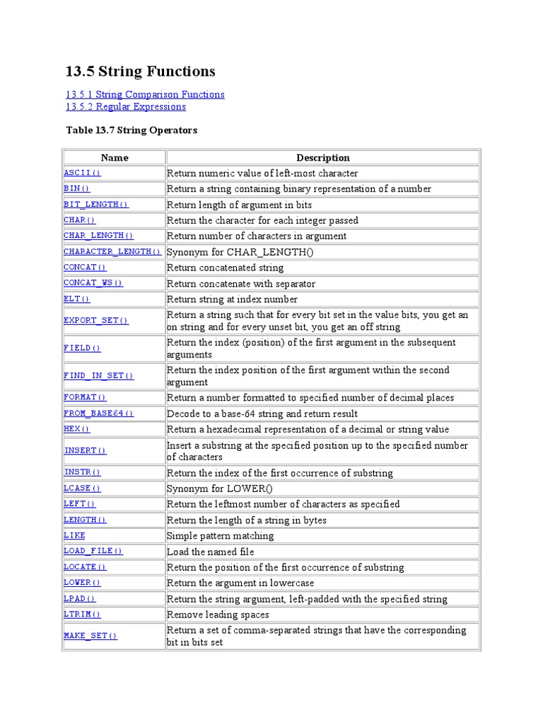 13.5.1 String Comparison Functions 13.5.2 Regular Expressions | PDF | String (Computer Science ...