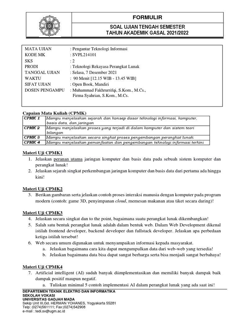 Soal UAS PTI OBE Vfinal | PDF
