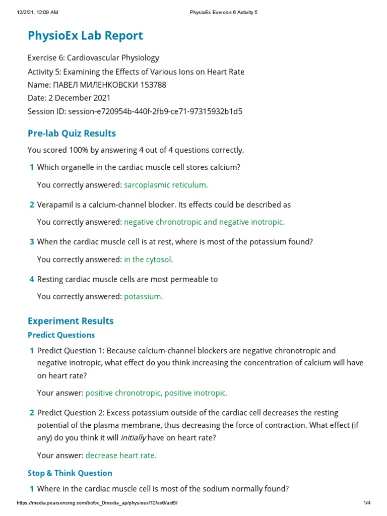 PhysioEx Exercise 6 Activity 5 | PDF | Heart | Cardiac Muscle