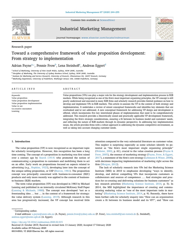 10towards A Comprehensive Framework of Value Proposition Development ...